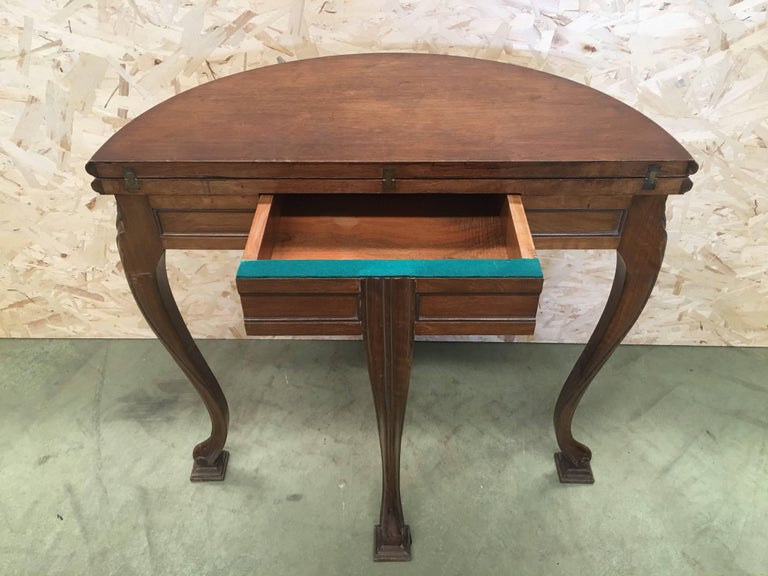 Game Card Demilune Fold over Side Table or Tea Table with Hidden Drawer ...
