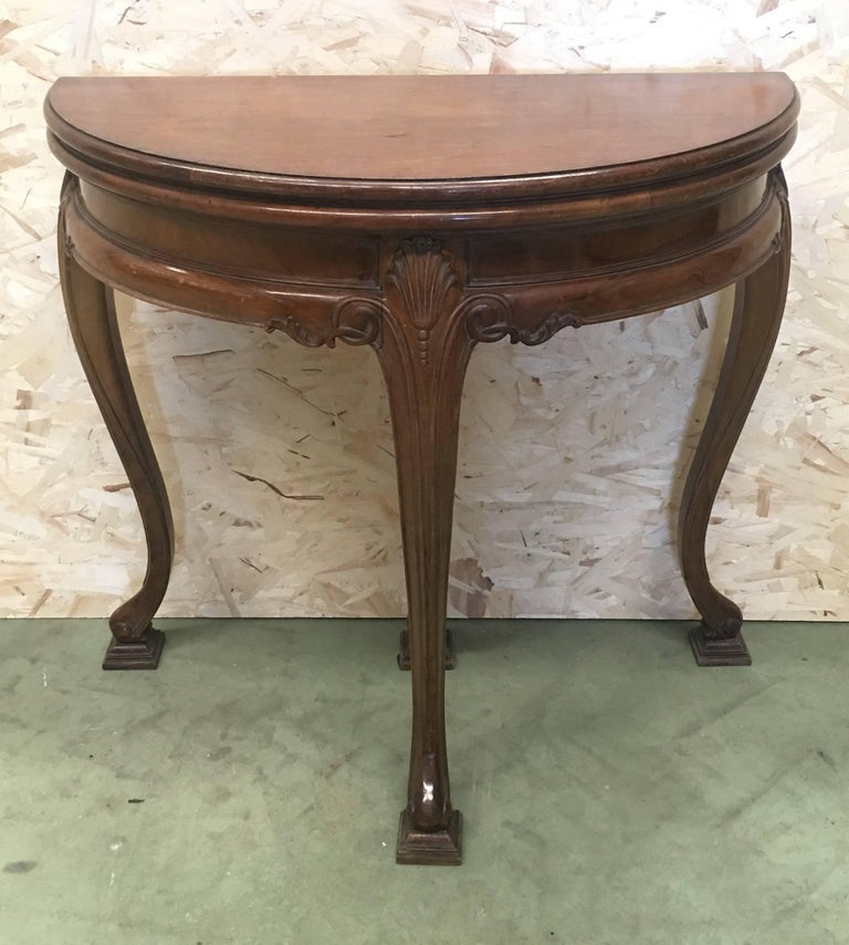 Game Card Demilune Fold over Side Table or Tea Table with Hidden Drawer ...