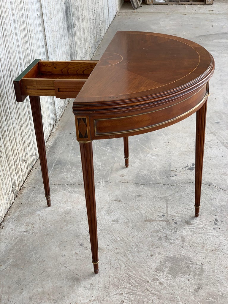 Game Card Demilune Fold over Side Table or Tea Table with Hidden Drawer ...