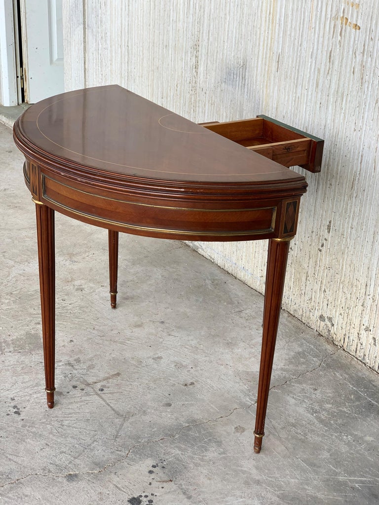 Game Card Demilune Fold over Side Table or Tea Table with Hidden Drawer ...