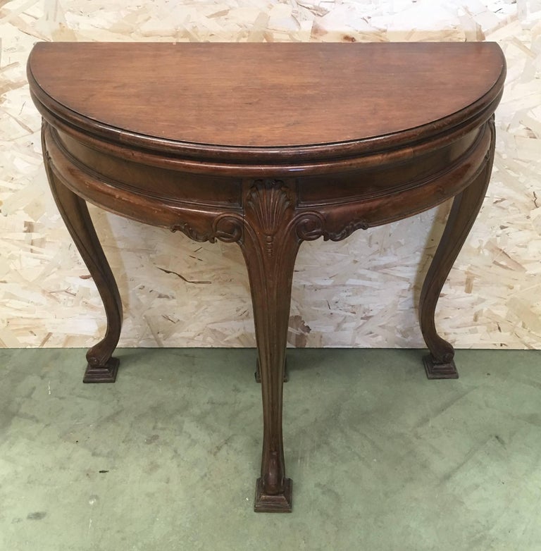 Game Card Demilune Fold over Side Table or Tea Table with Hidden Drawer ...
