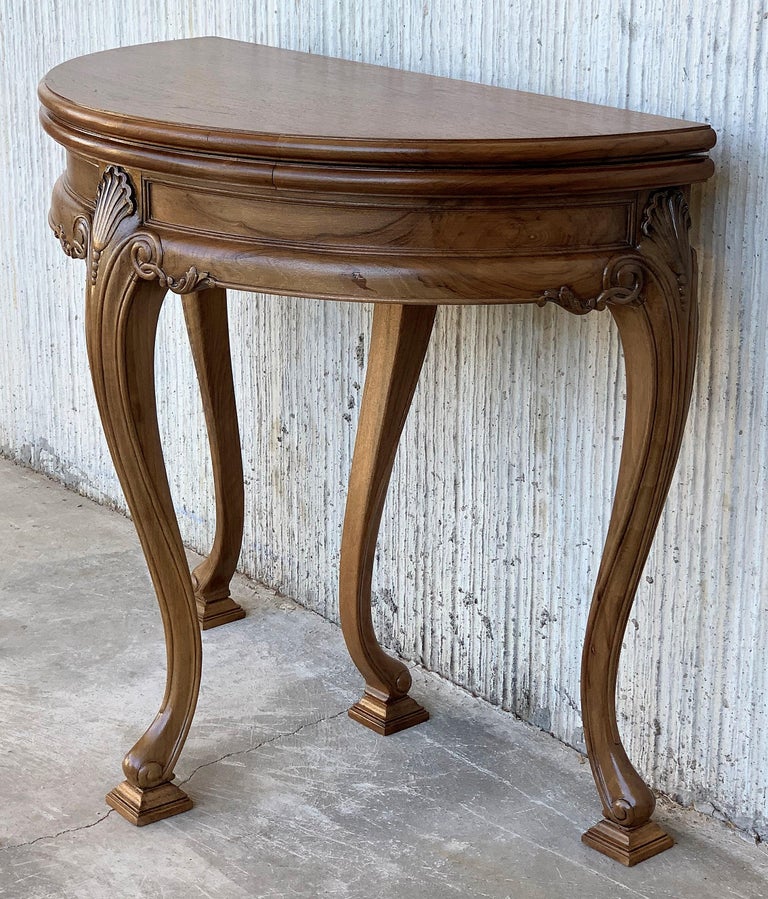 Game Card Demilune Fold over Side Table or Tea Table with Hidden Drawer ...
