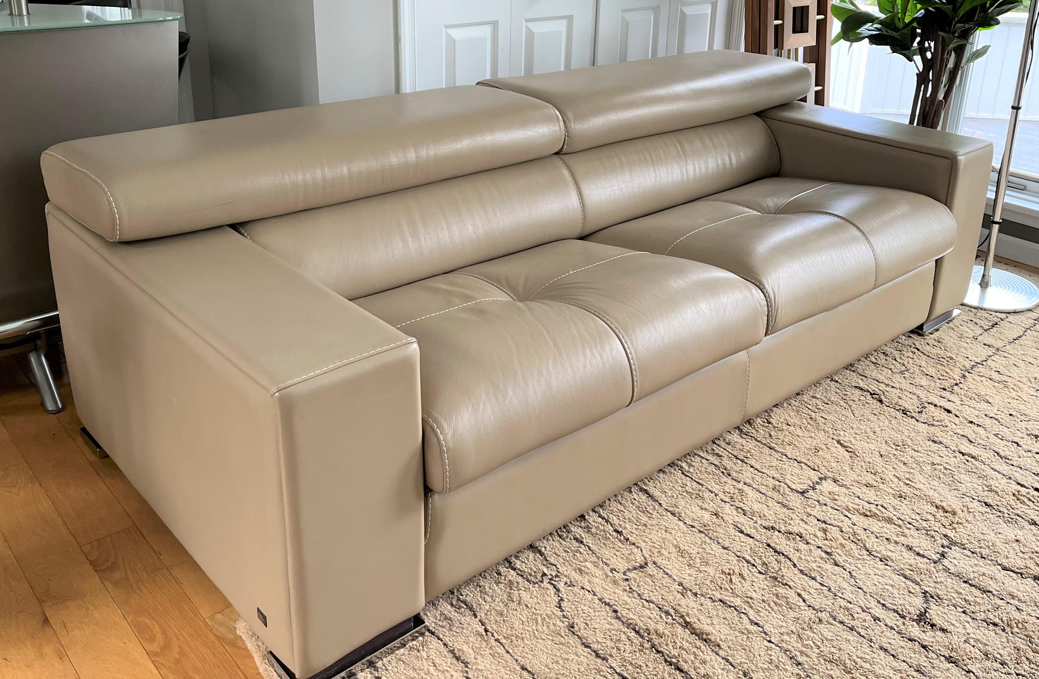 Gamma Arredamenti Beige Leather Sofa with Individual Headrest ...