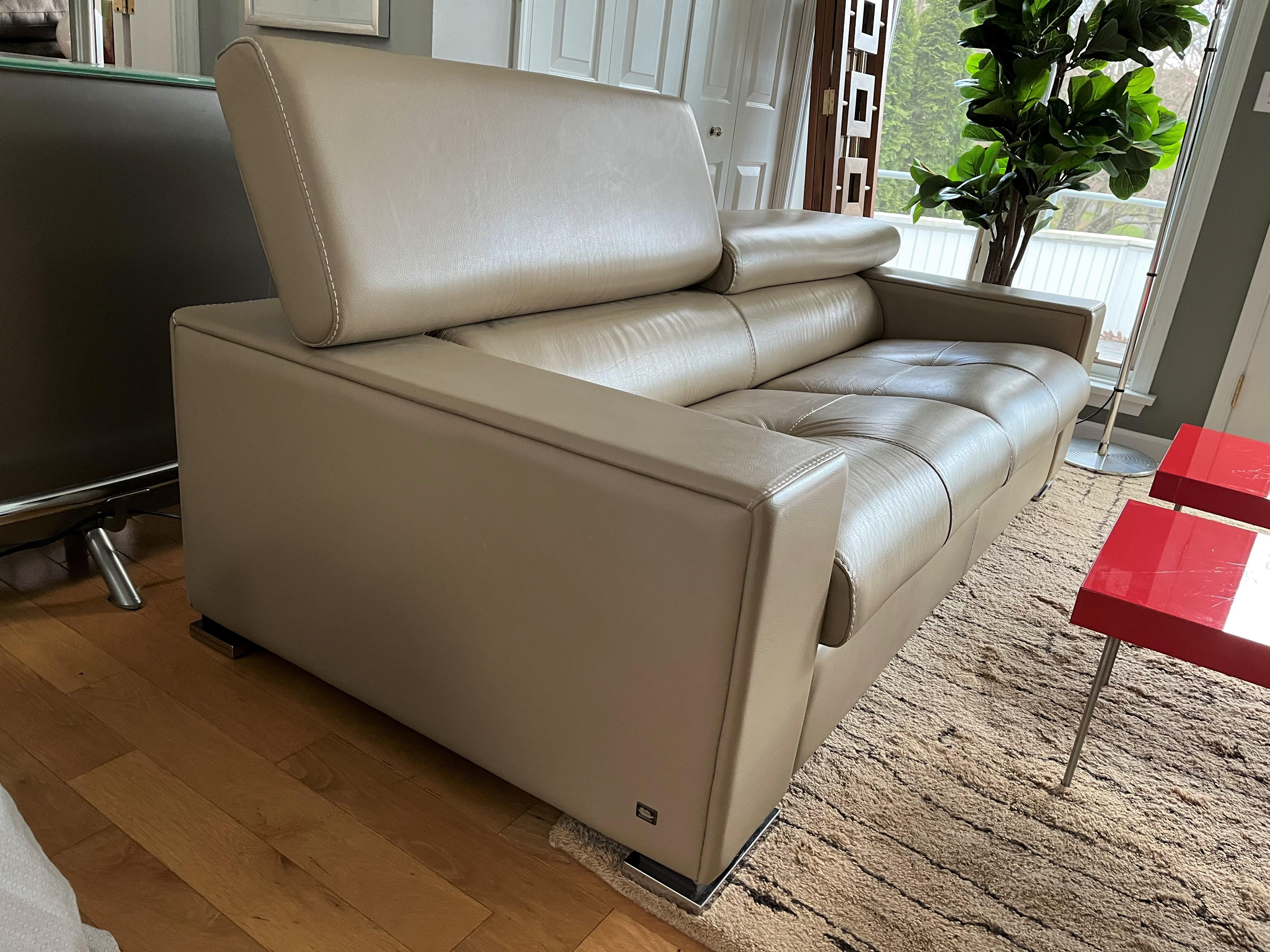 Gamma Arredamenti Beige Leather Sofa with Individual Headrest ...