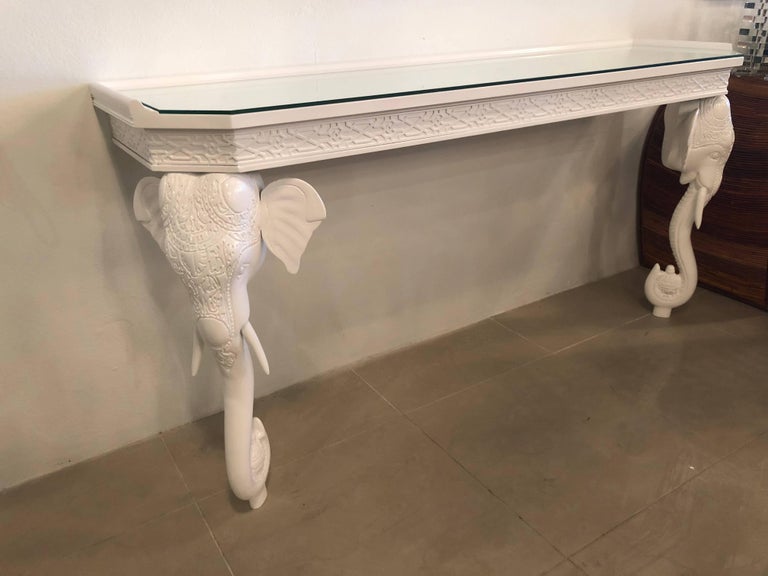 Gampel and Stoll Elephant Wall Console Table Newly Lacquered Fret Glass ...