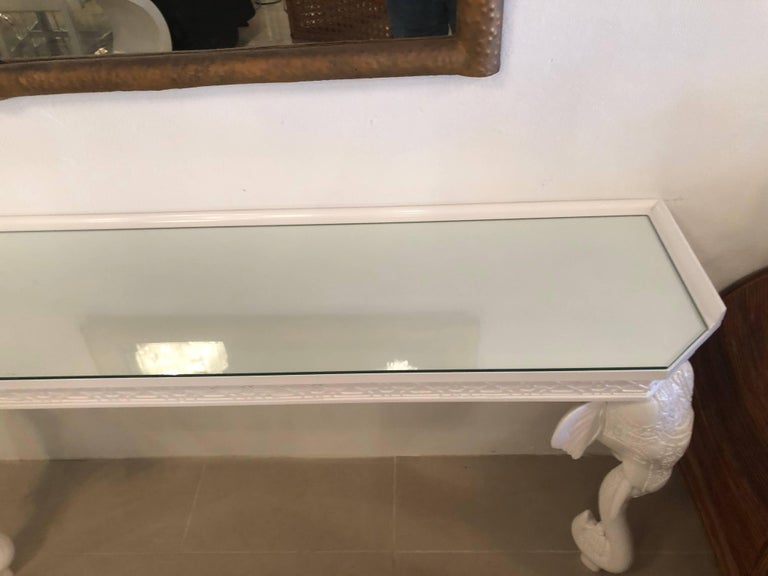 Gampel and Stoll Elephant Wall Console Table Newly Lacquered Fret Glass ...