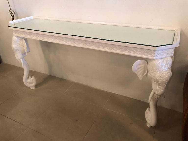 Gampel and Stoll Elephant Wall Console Table Newly Lacquered Fret Glass ...