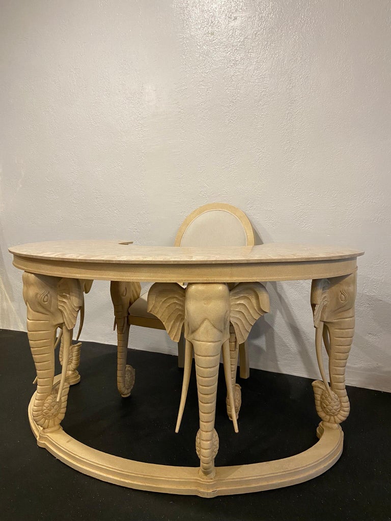 Gampel Stoll Style Stone Top Carved Elephant Desk and Chair For Sale at ...