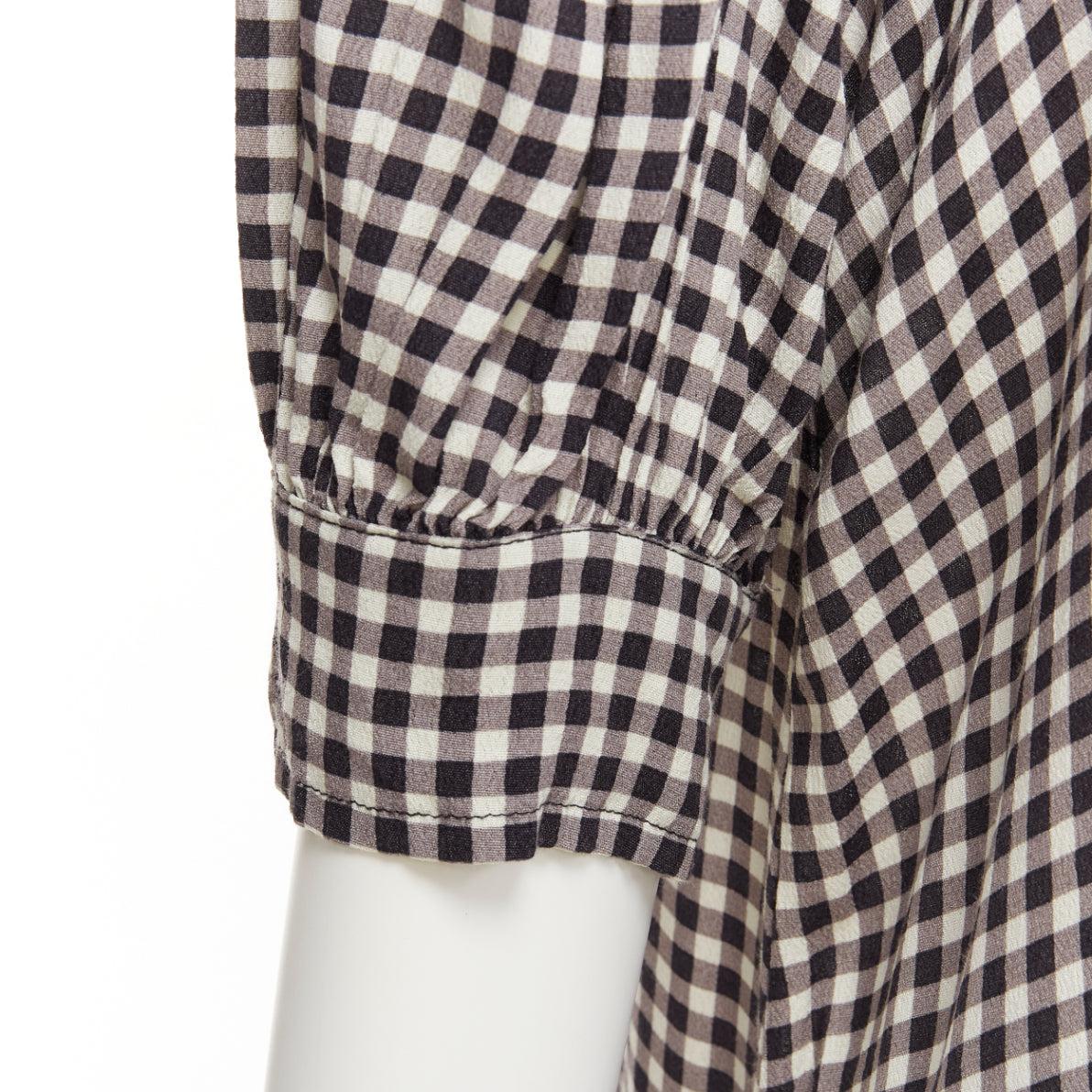 GANNI black white checkerboard print high neck half sleeve knee dress ...