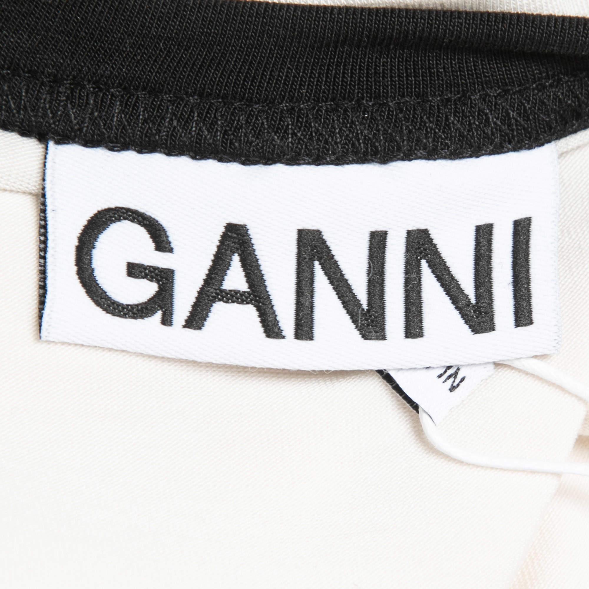 Ganni Cream Logo Print Knit Crew Neck Half Sleeve T-Shirt M For Sale at ...