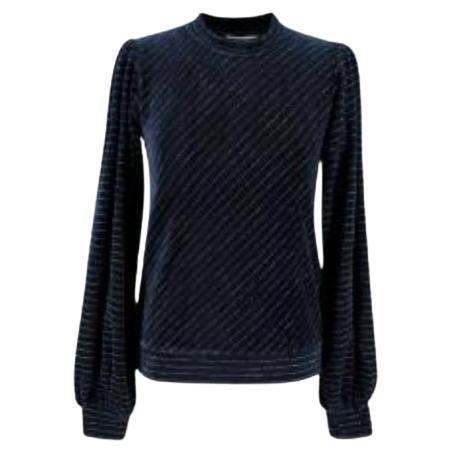 Ganni Lurex Striped Navy Velvet Jumper For Sale at 1stDibs