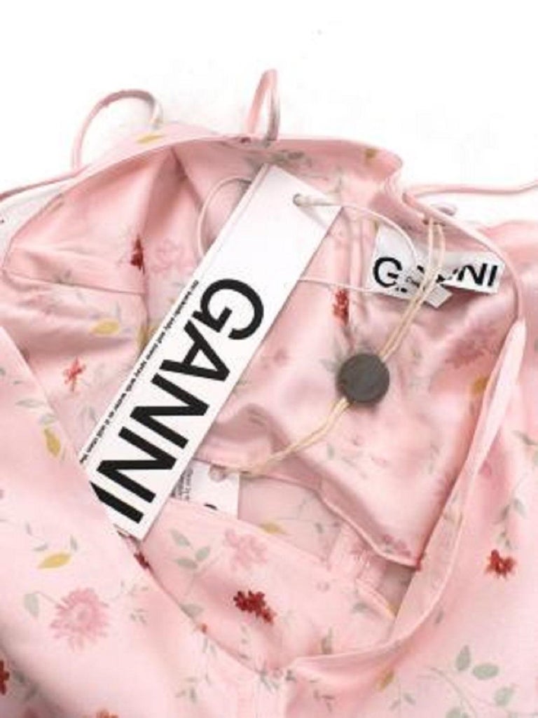 Ganni Marys Rose Printed Silk Midi Dress For Sale at 1stDibs