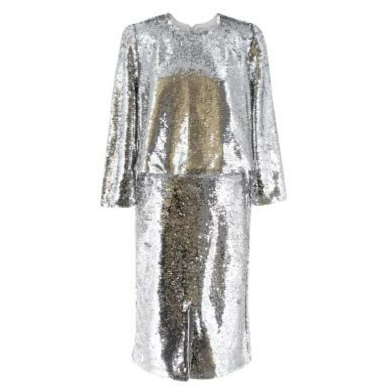 Ganni Silver Sequin Top and Skirt Set For Sale at 1stDibs