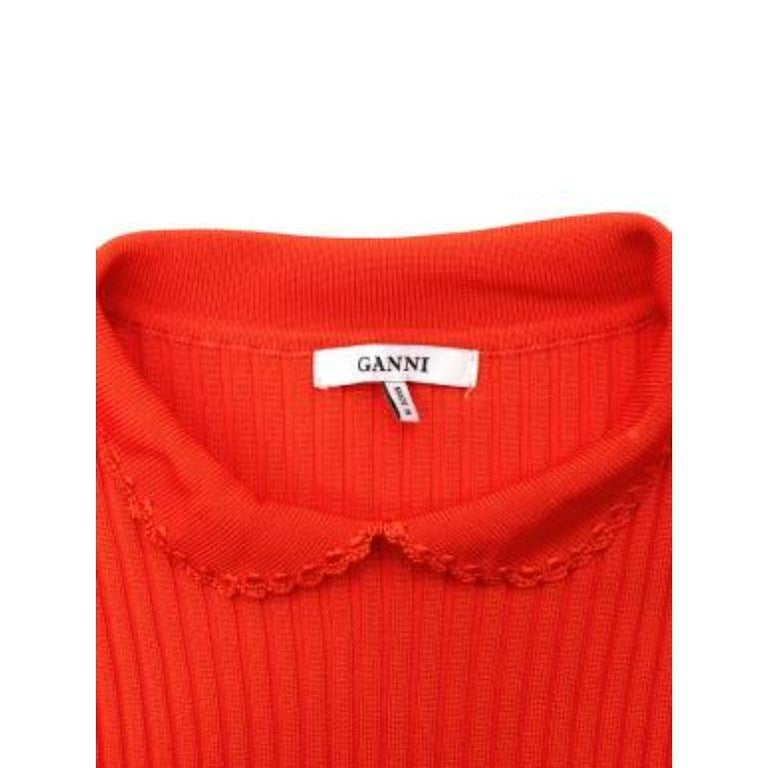 Ganni Tangerine-Orange Fine Ribbed Fluted Top For Sale at 1stDibs