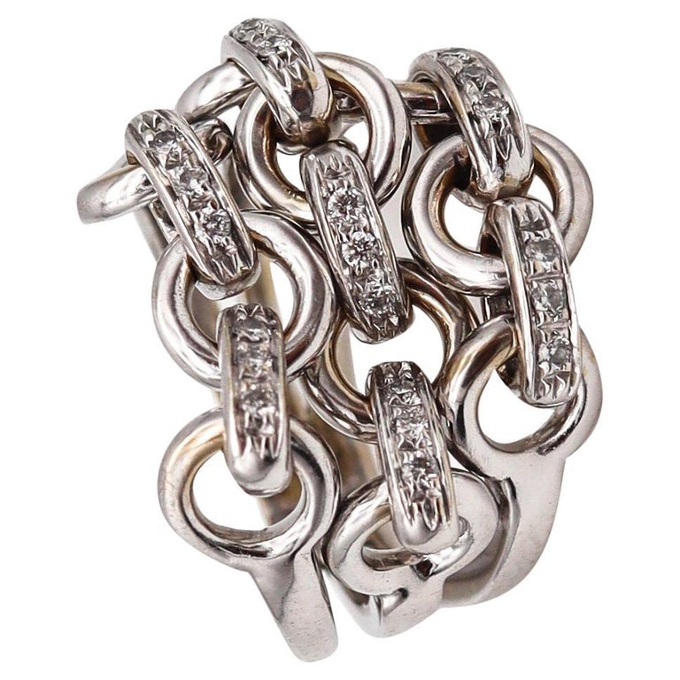 Garavelli Firenze Chained Movable Links Ring in 18Kt White Gold with ...