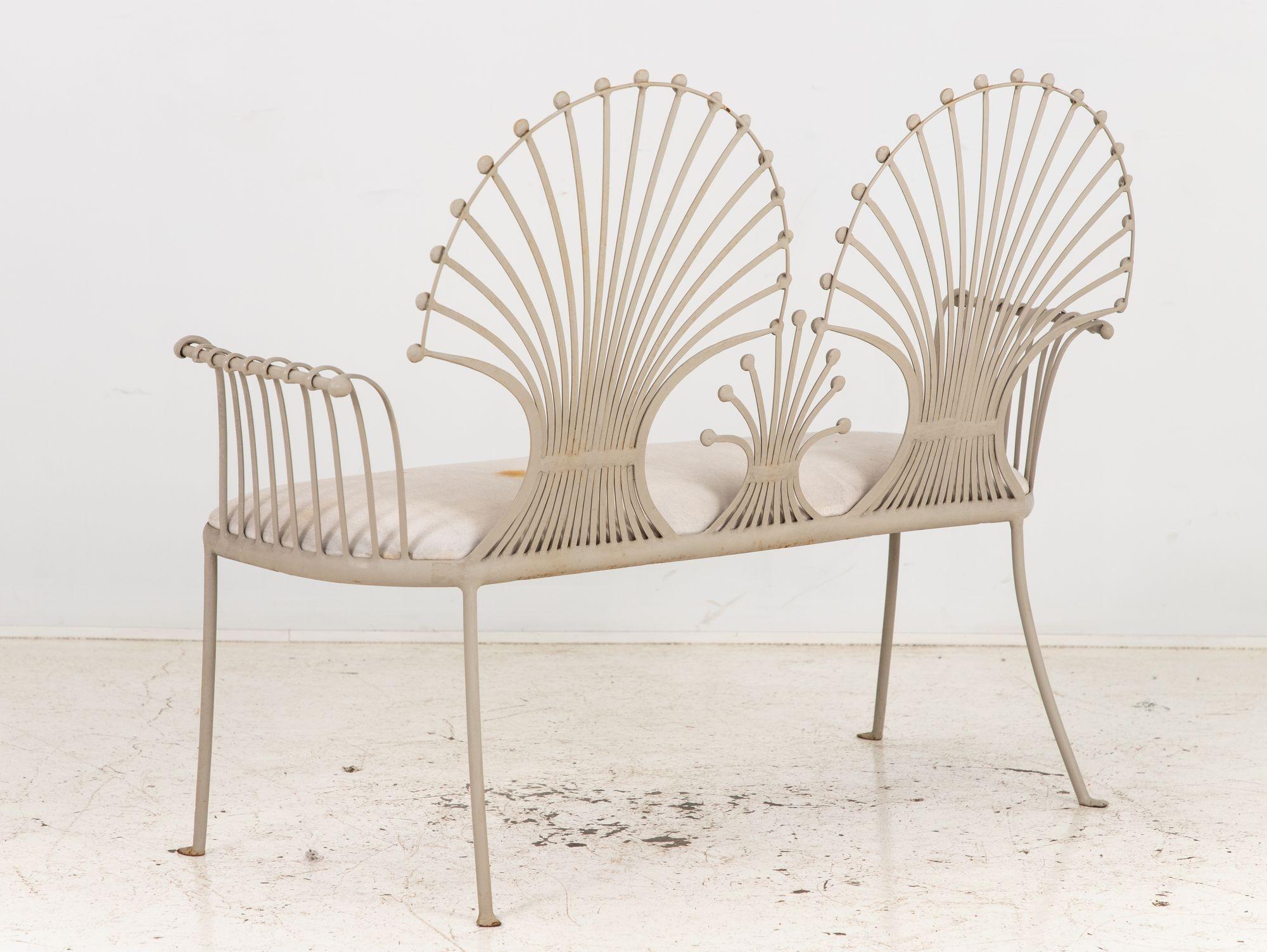 Garden Metal Bench with a Peacock or Wheat Sheaf Motif, Gray For Sale ...