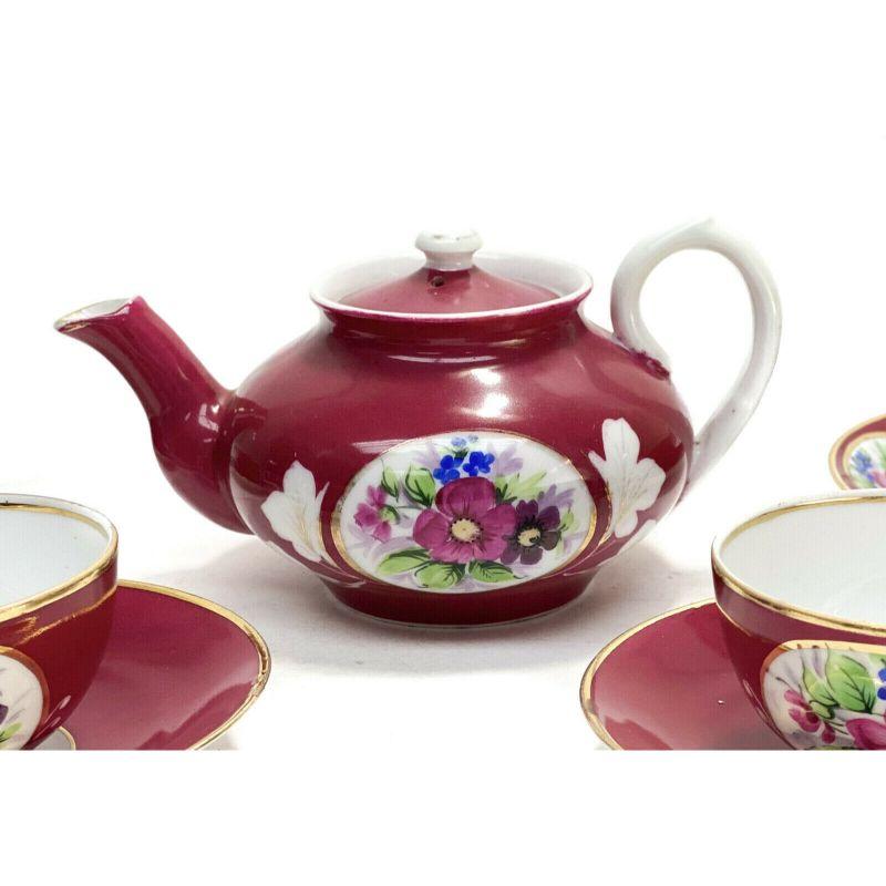 Gardner Imperial Russian Porcelain Red Floral Tea Service for 6, circa ...
