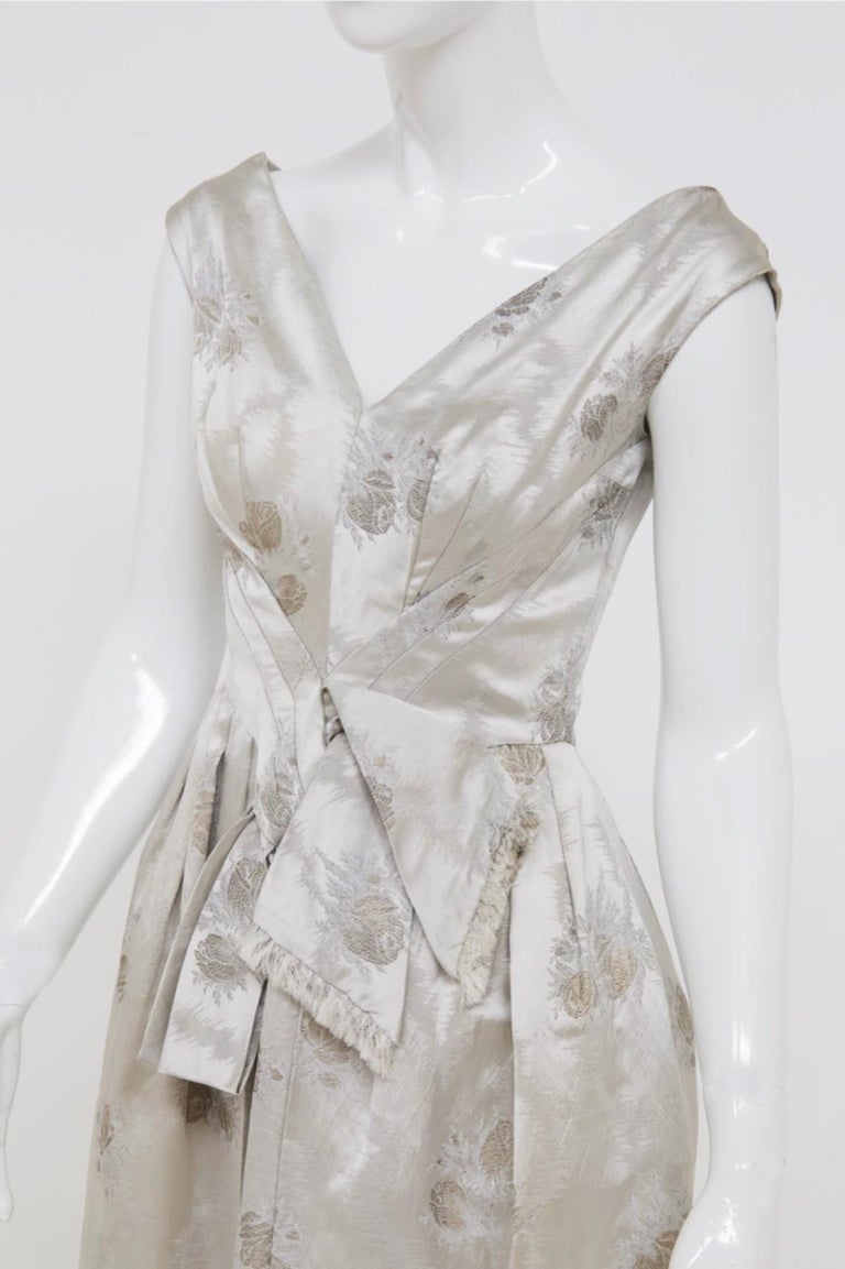 Garish Vintage Tailored Dress in Pearl Gray Silk Satin For Sale at 1stDibs