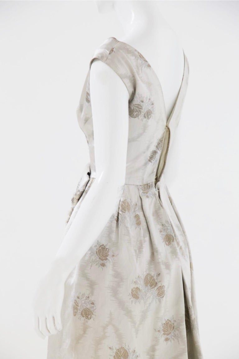 Garish Vintage Tailored Dress in Pearl Gray Silk Satin For Sale at 1stDibs