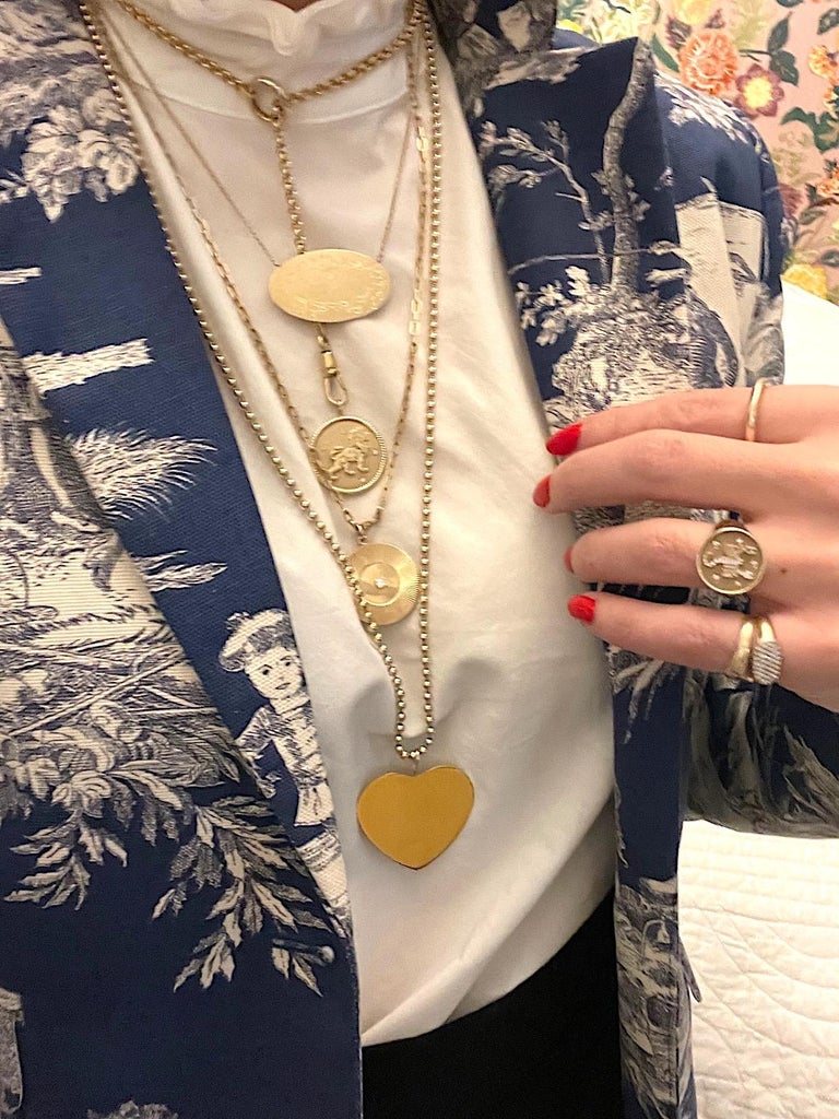 Garland Collection Statement Solid Gold Heart Charm Pendant For Sale at ...