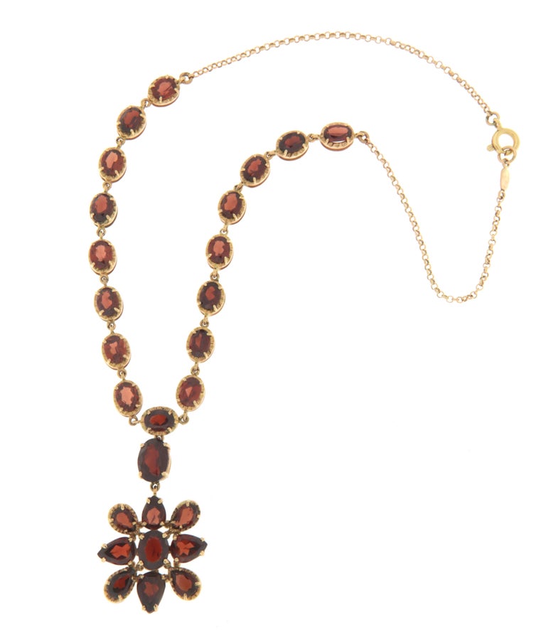 Garnet 14 Karat Yellow Gold Pendant Necklace For Sale at 1stDibs
