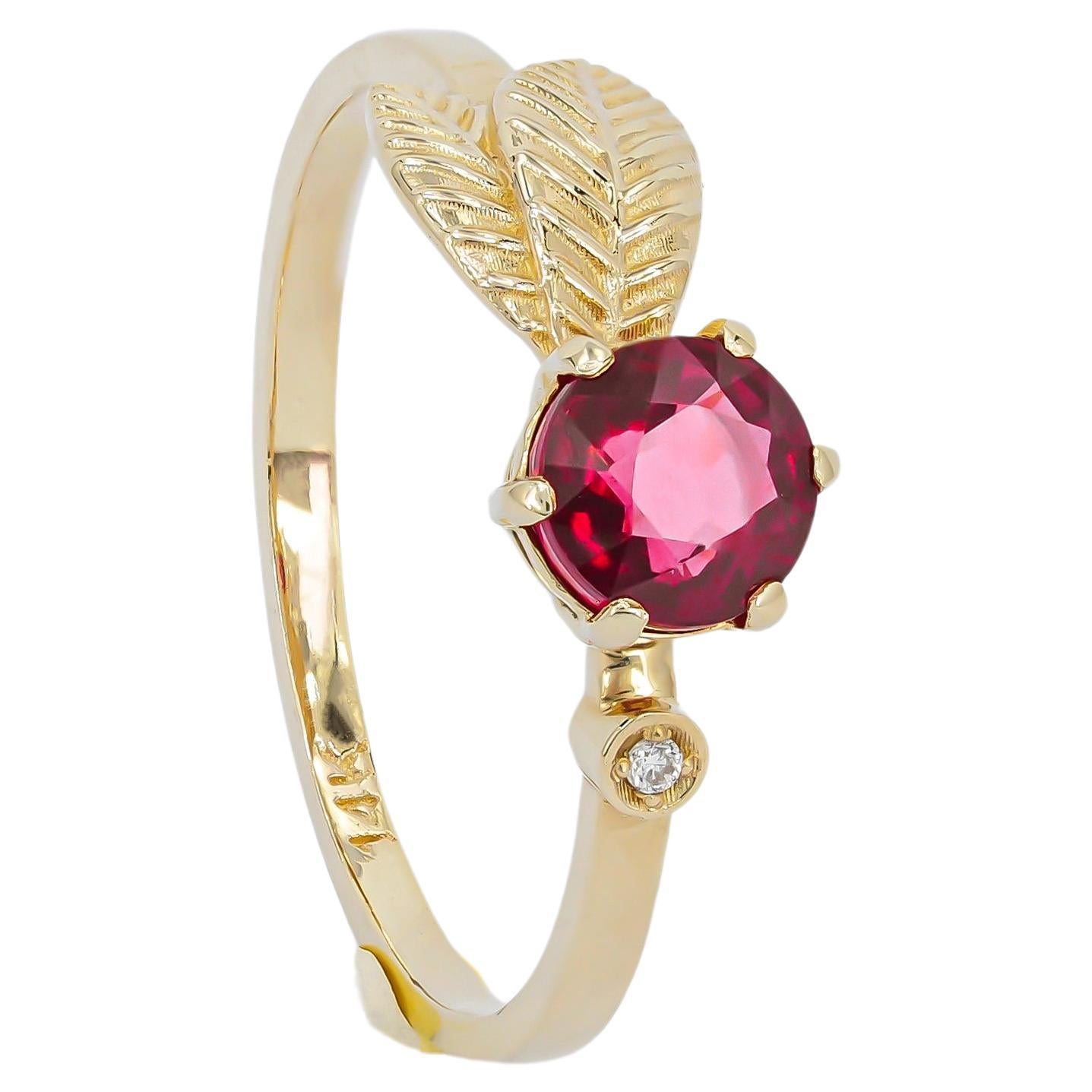 Round garnet 14k gold ring. For Sale at 1stDibs