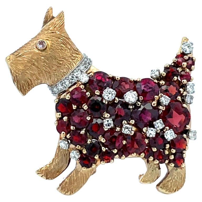 Garnet and Diamond Dog Brooch For Sale at 1stDibs