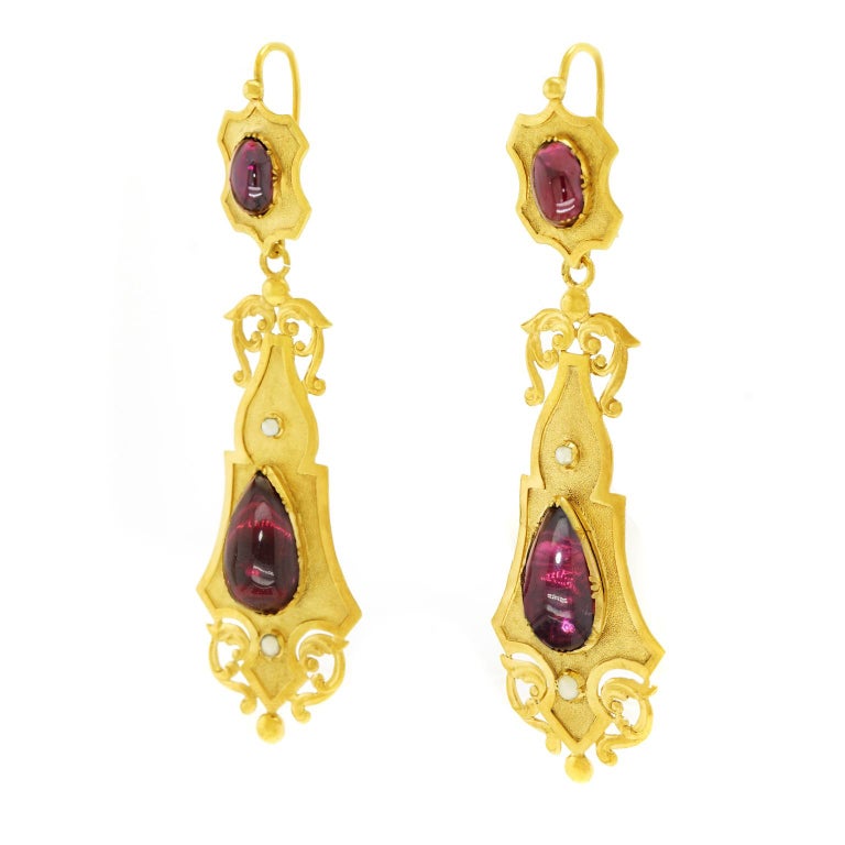 Garnet Carbuncle and Pearls Earring For Sale at 1stDibs | emerald ...