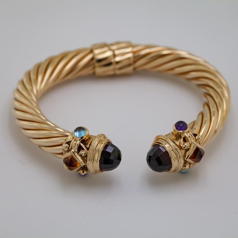 Garnet, Citrine, Amethyst, Blue Topaz, Cable Twist Hinged Cuff For Sale ...