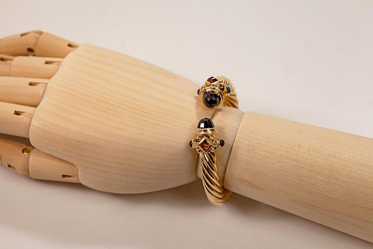 Garnet, Citrine, Amethyst, Blue Topaz, Cable Twist Hinged Cuff For Sale ...