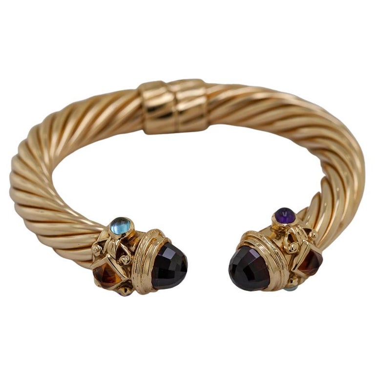 Garnet, Citrine, Amethyst, Blue Topaz, Cable Twist Hinged Cuff For Sale ...