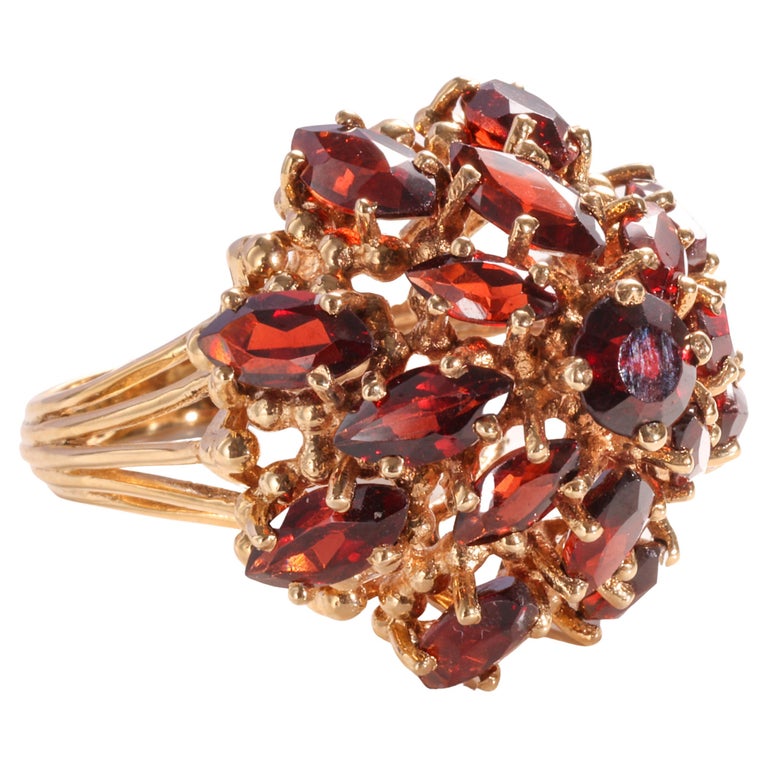 Garnet Cluster Cocktail Ring Midcentury For Sale at 1stDibs