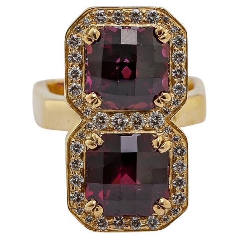 Garnet, Diamond, Yellow Gold Ring For Sale at 1stDibs
