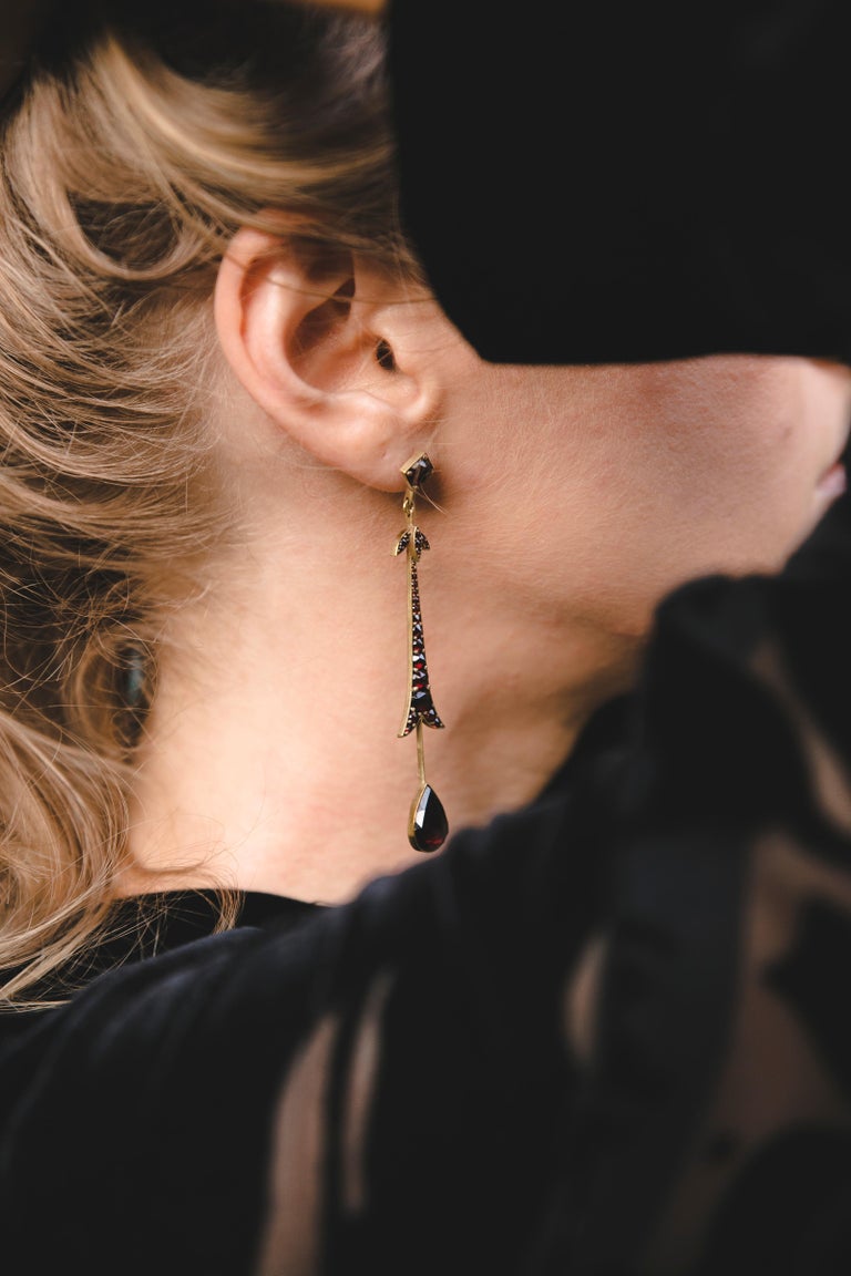 Garnet Extra Long Chandelier Earrings Gold European, Early 20th Century ...
