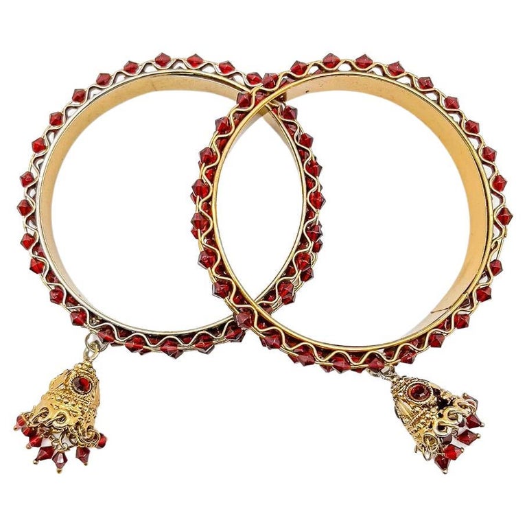 Garnet Inspired Stacking Bangles with Charms 2000s For Sale at 1stDibs