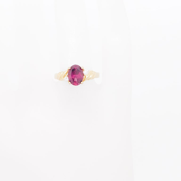 Garnet Oval and White Diamond Cocktail Ring in 14k Yellow Gold For Sale ...