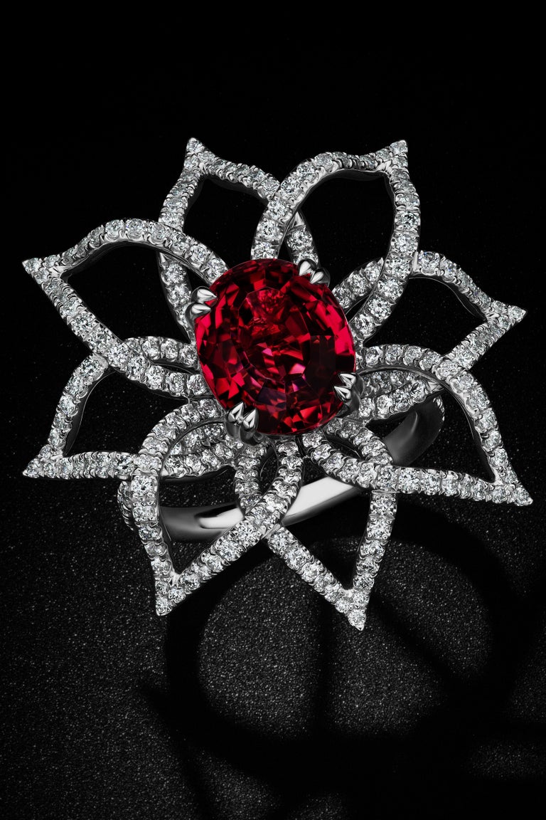 JAG New York Garnet and Diamond Platinum Ring For Sale at 1stDibs
