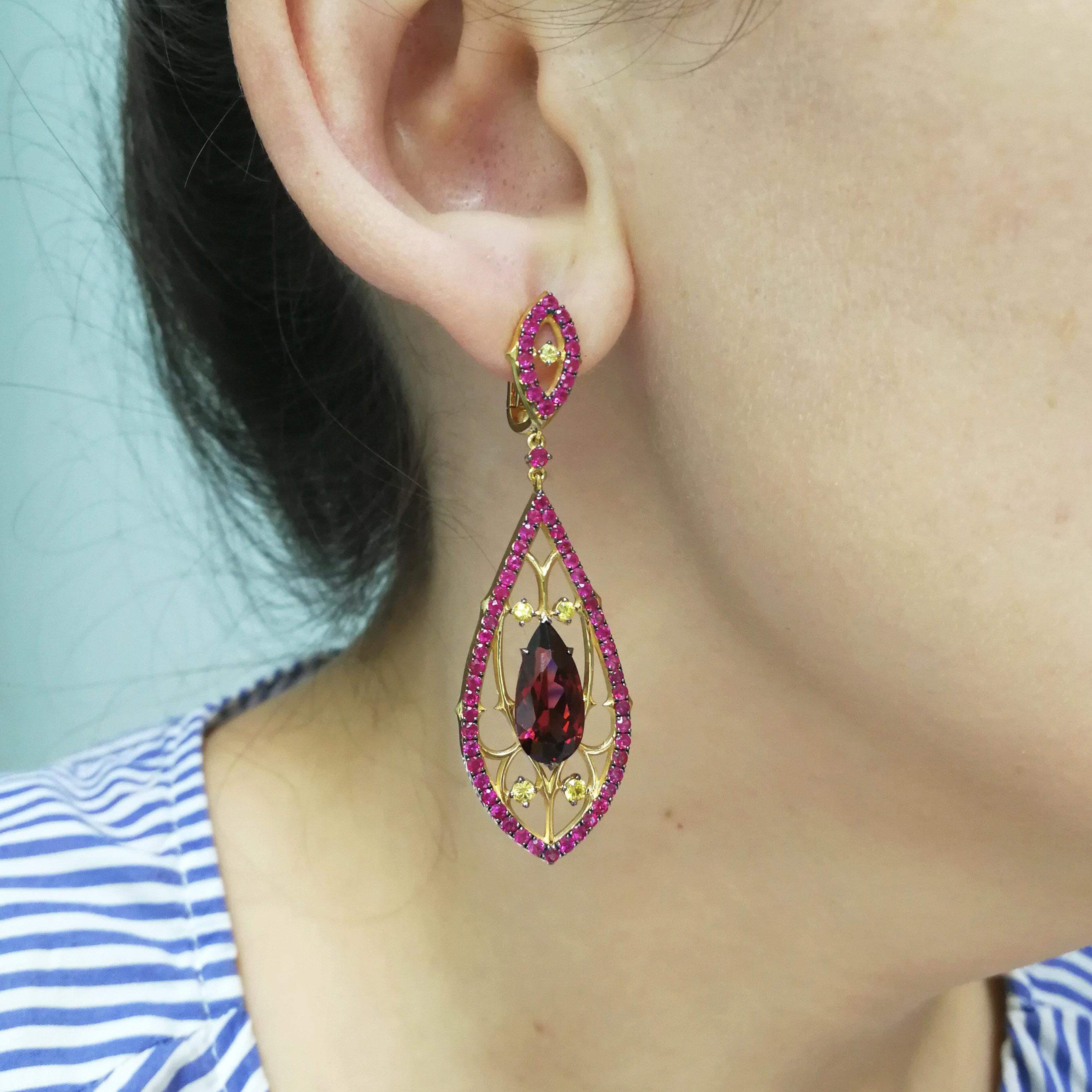 Garnet Ruby Sapphire 18 Karat Yellow Gold Gothic Suite For Sale at ...