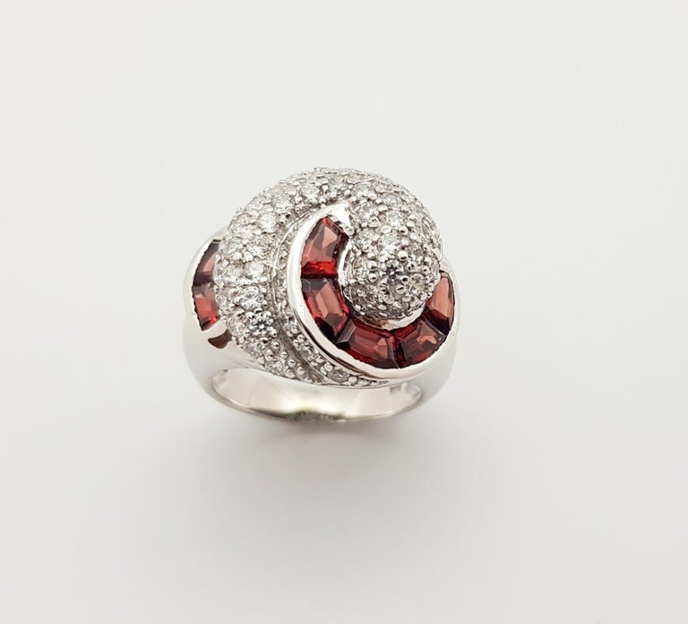 Garnet with Cubic Zirconia Ring set in Silver Settings For Sale at 1stDibs