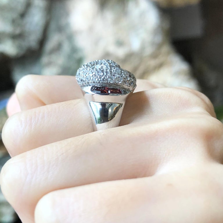 Garnet with Cubic Zirconia Ring set in Silver Settings For Sale at 1stDibs
