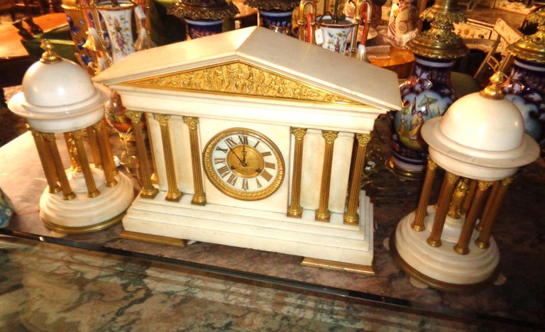 Garniture Clock Set with a Massive Center Clock and Two Domed Gazebos ...