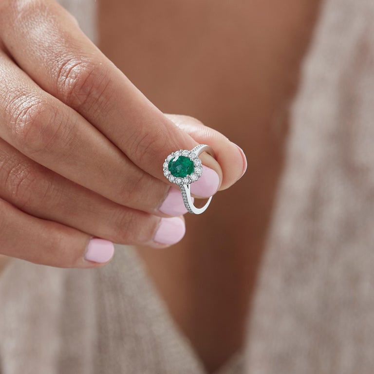 Garrard '1735' Platinum Oval Emerald and White Diamond Cluster Ring at ...