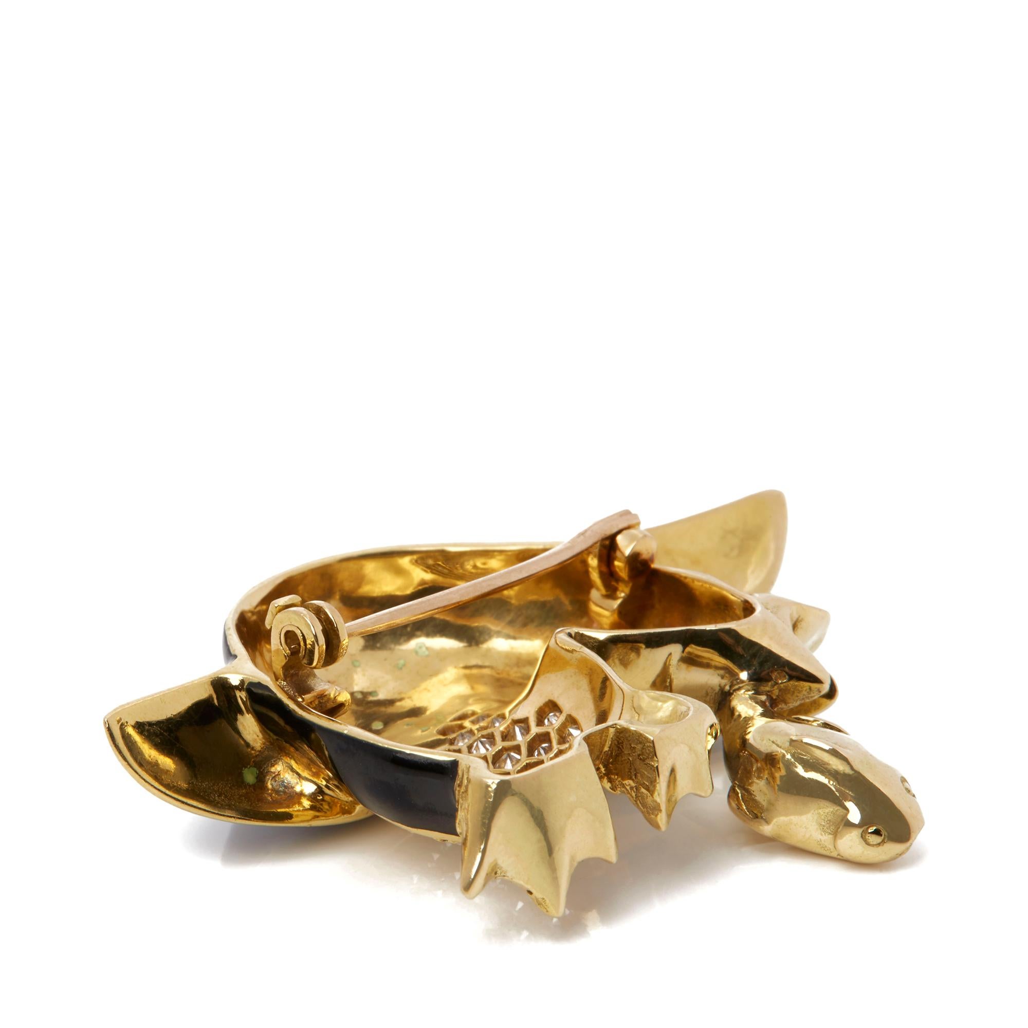 Garrard 18 Karat Yellow Gold Enamel and Diamond Vintage Penguin Brooch ...