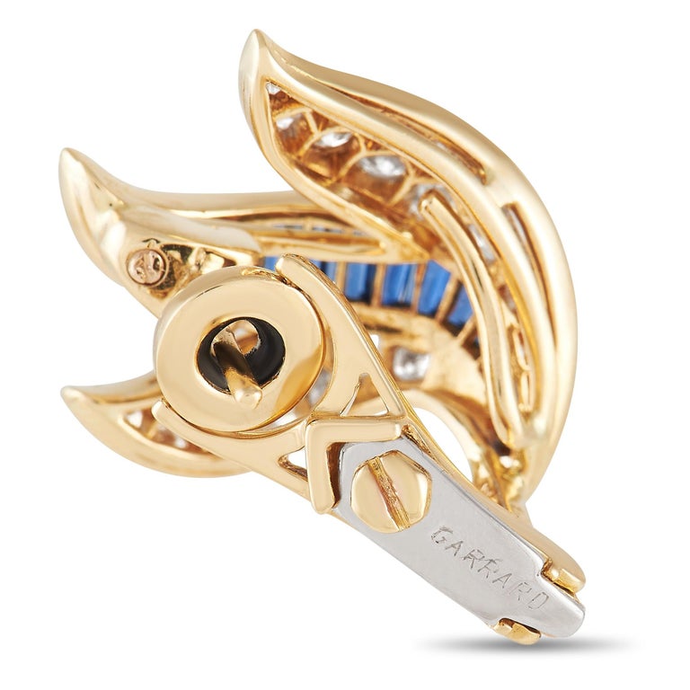 Garrard 18K Yellow Gold 1.20 Ct Diamond and Sapphire Earrings For Sale ...