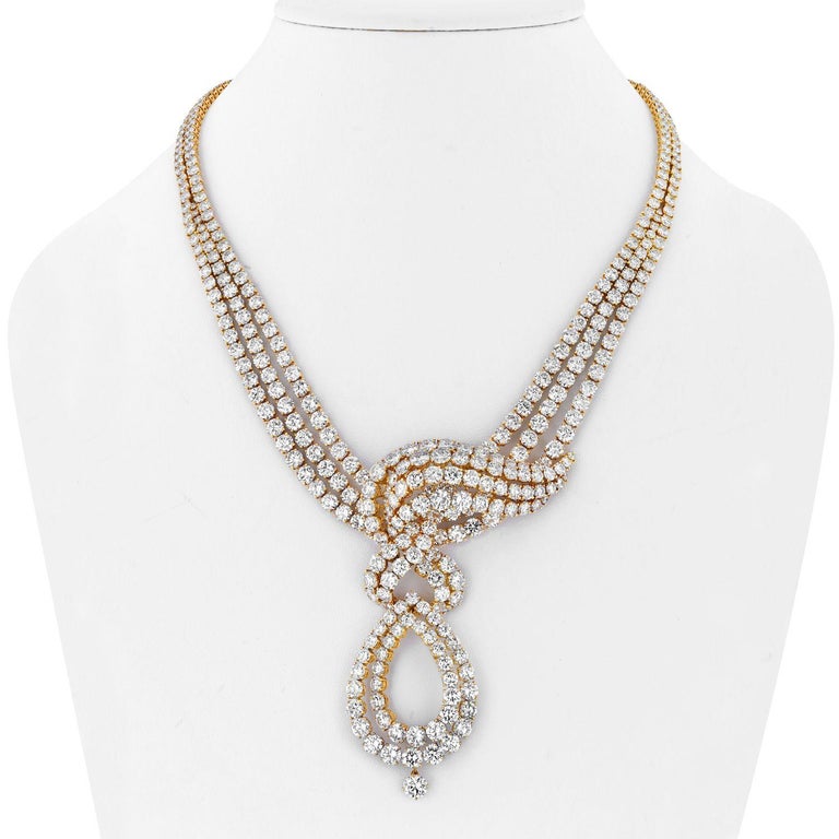 Garrard 18K Yellow Gold 80 Carat Round Diamond Collar Drop Necklace For ...