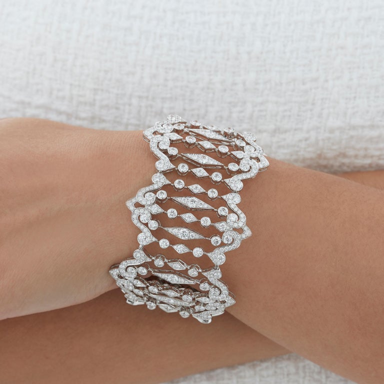 Garrard 'Albemarle' White Gold White Diamond Wide Bracelet For Sale at ...