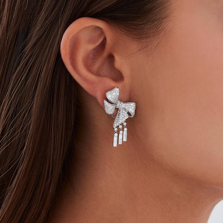 Garrard 'Bow' 18 Karat White Gold Round and Emerald Cut White Diamond ...