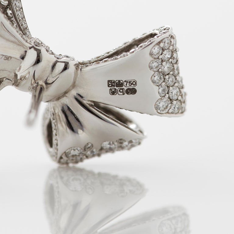 Garrard 'Bow' 18 Karat White Gold Round and Emerald Cut White Diamond ...