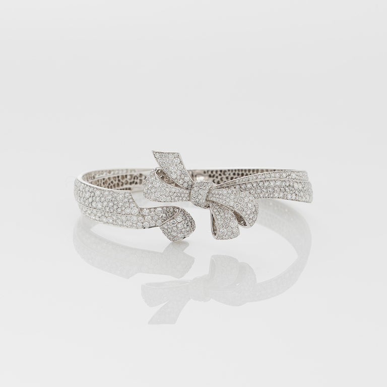 Garrard 'Bow' 18 Karat White Gold White Diamond Bangle Cuff For Sale at ...