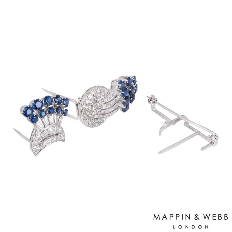 Garrard Diamond and Sapphire Brooch, circa 1950 at 1stDibs